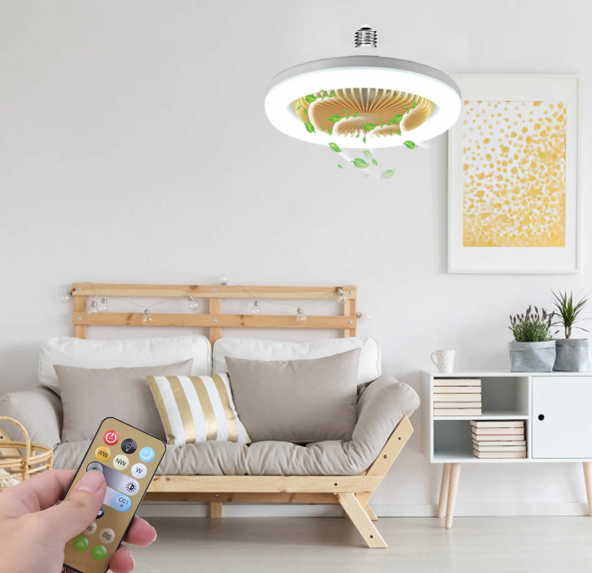 Lampada Led Inteligente Com Ventilador Controle Remoto E27