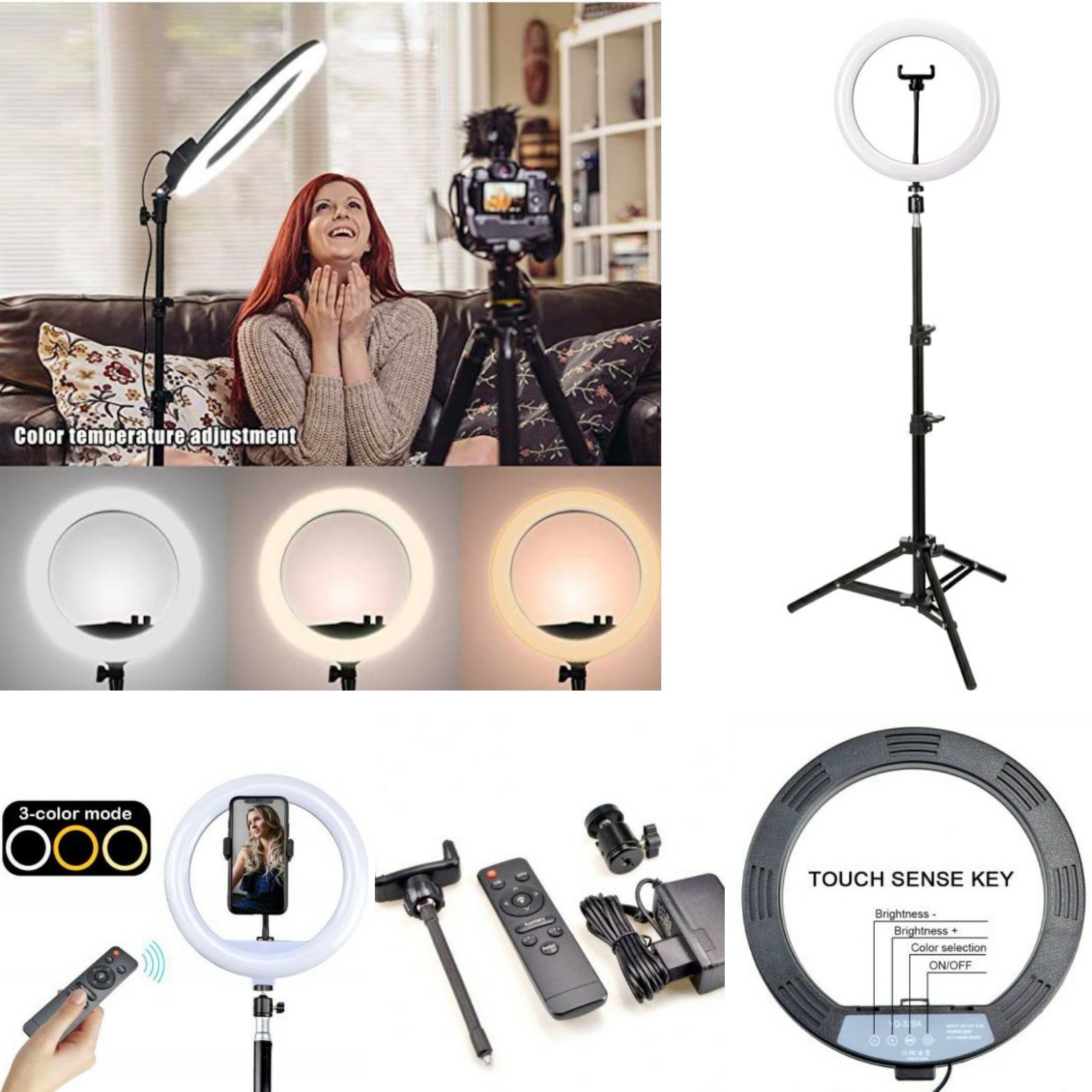 Ring Light Professional 14" / 35cm com controle remoto + tripé / 60w