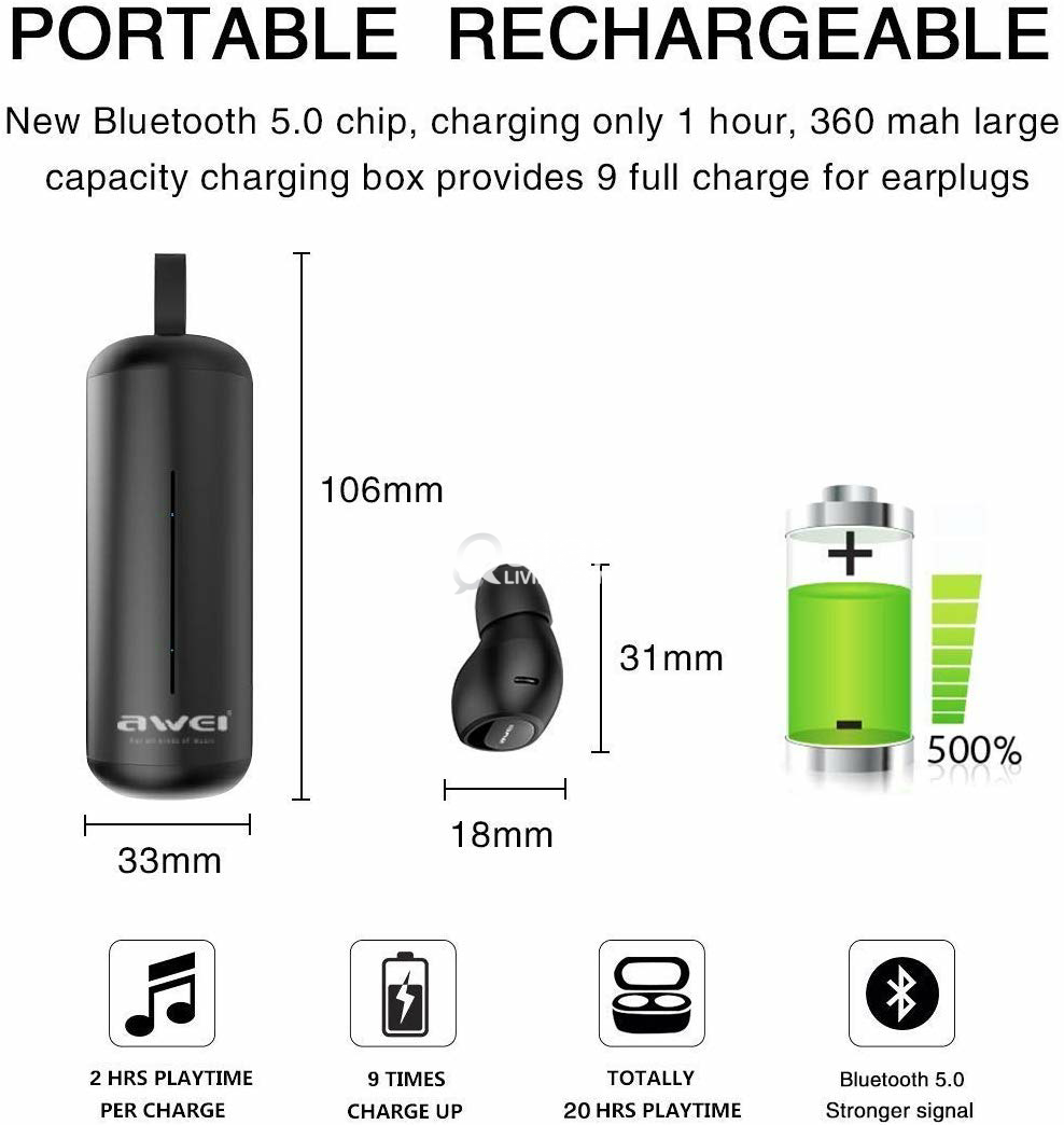 Fone Awei T5 TWS Bluetooth 5.0 ORIGINAL